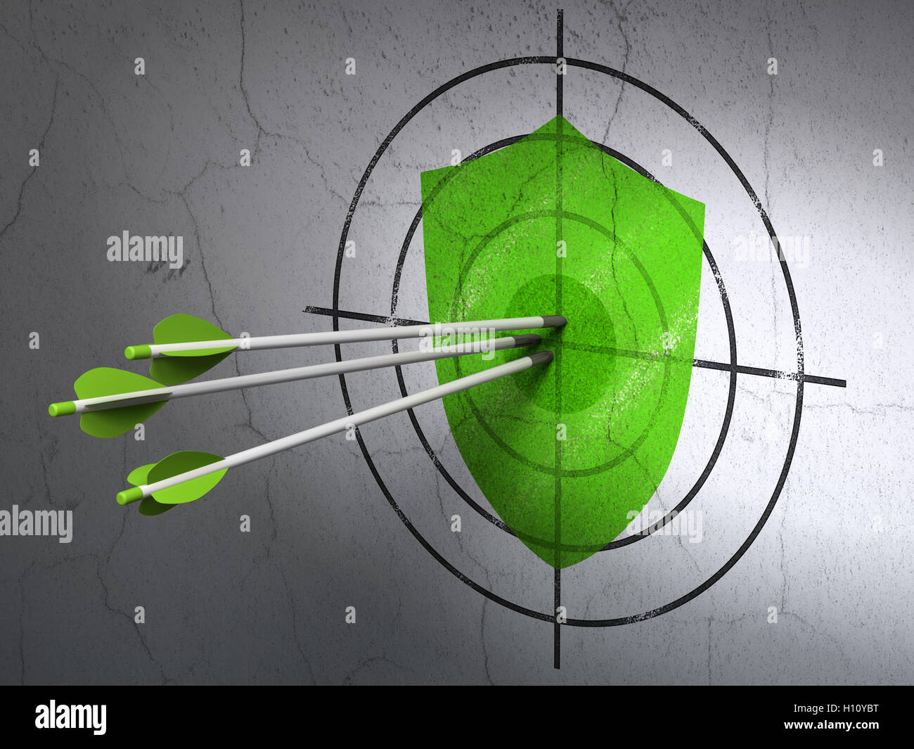 Protection concept: arrows in Shield target on wall background Stock ...