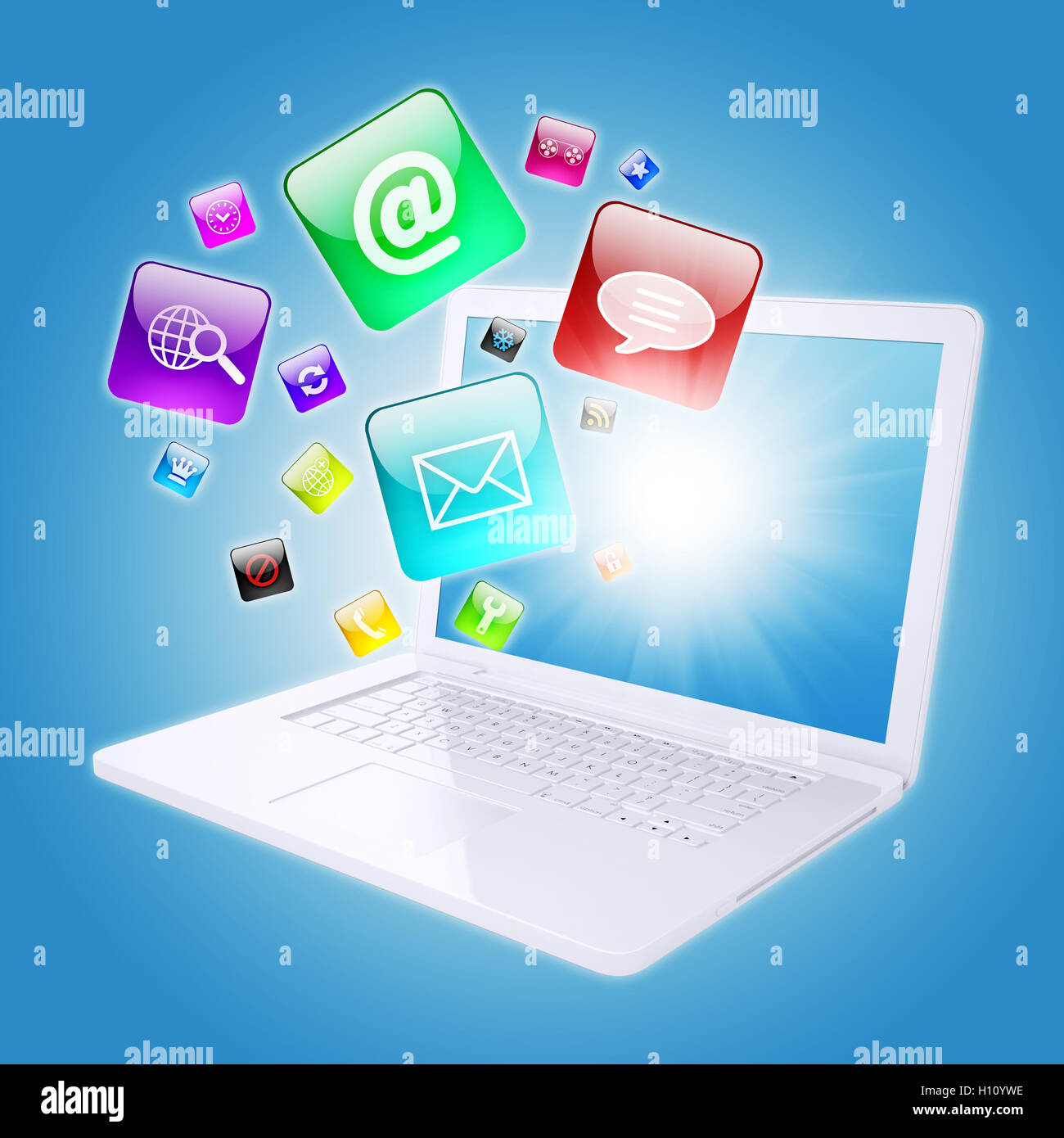 Laptop and program icons Stock Photo - Alamy