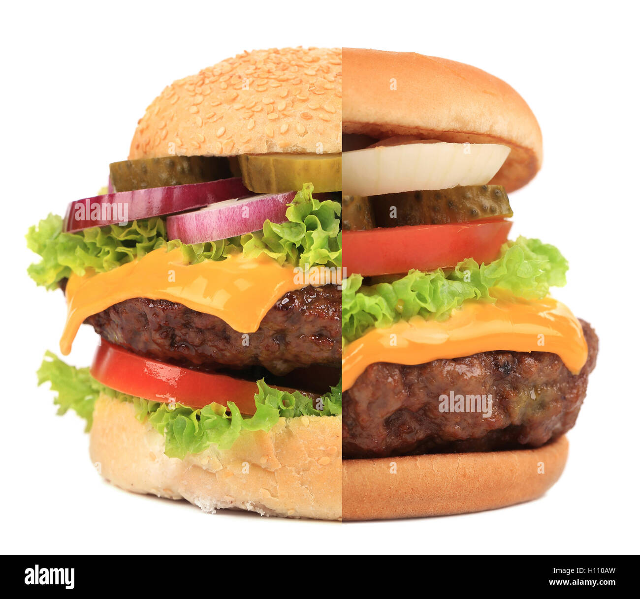 Two parts of hamburger in one Stock Photo - Alamy