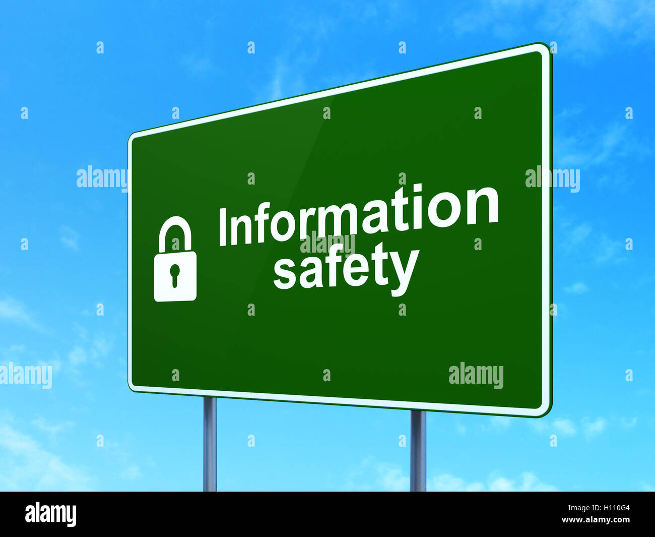 Safety concept: Information Safety and Closed Padlock on road sign ...