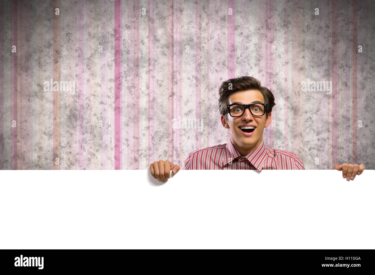 man holding a banner Stock Photo - Alamy