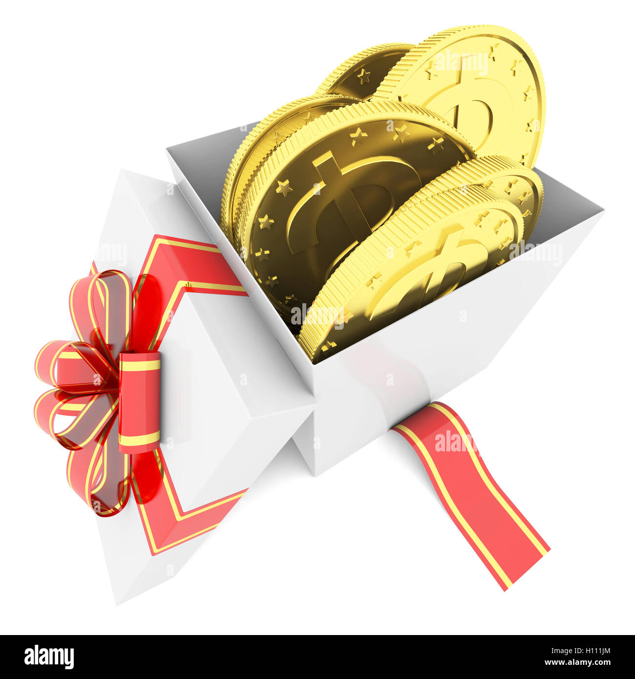 Gold coins in a gift box Stock Photo - Alamy