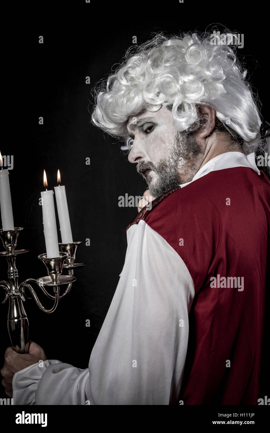 Nineteenth, gentleman rococo era wig, chandelier with candles Stock ...