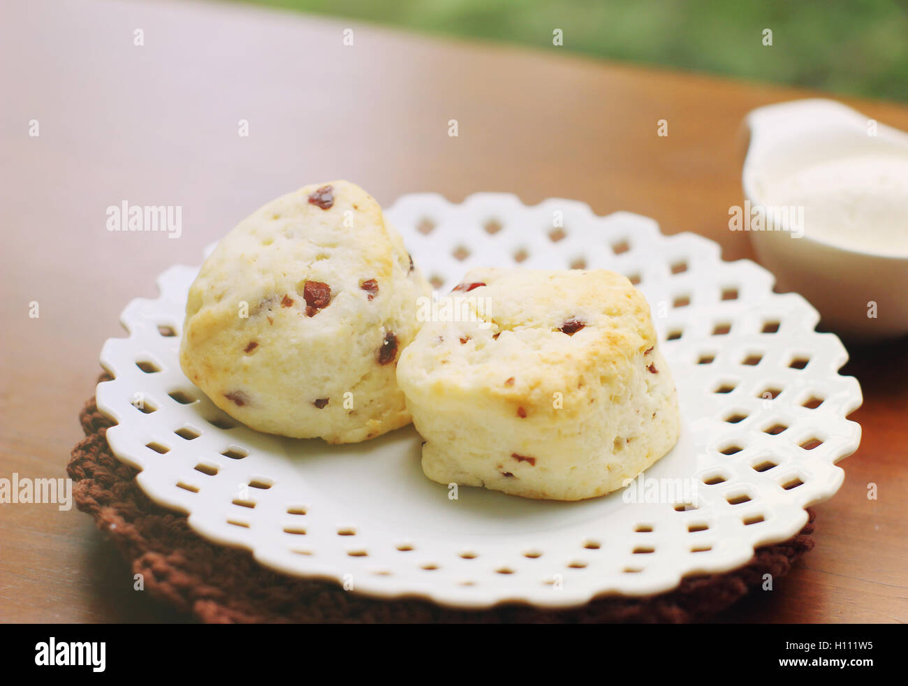 Homemade freshly baked scones with cream, retro filter effect Stock ...