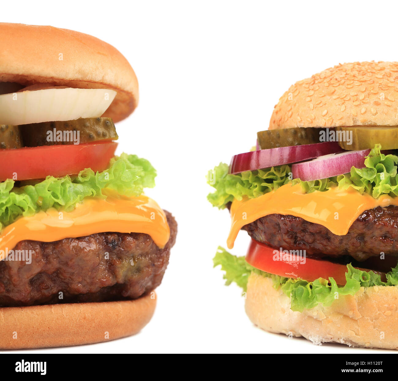 Two pieces of appetizing hamburger Stock Photo - Alamy