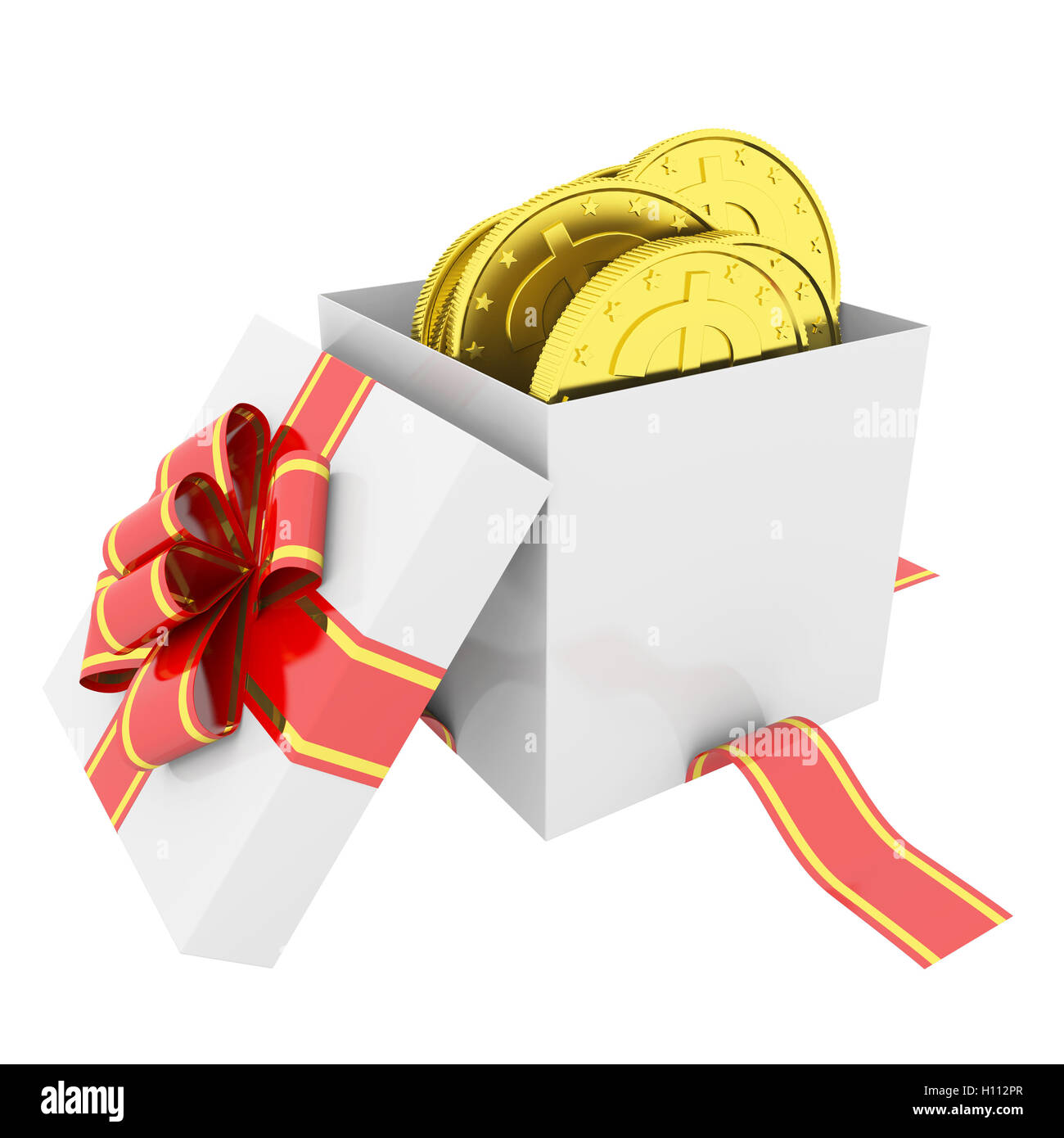 Gold coins in a gift box Stock Photo - Alamy