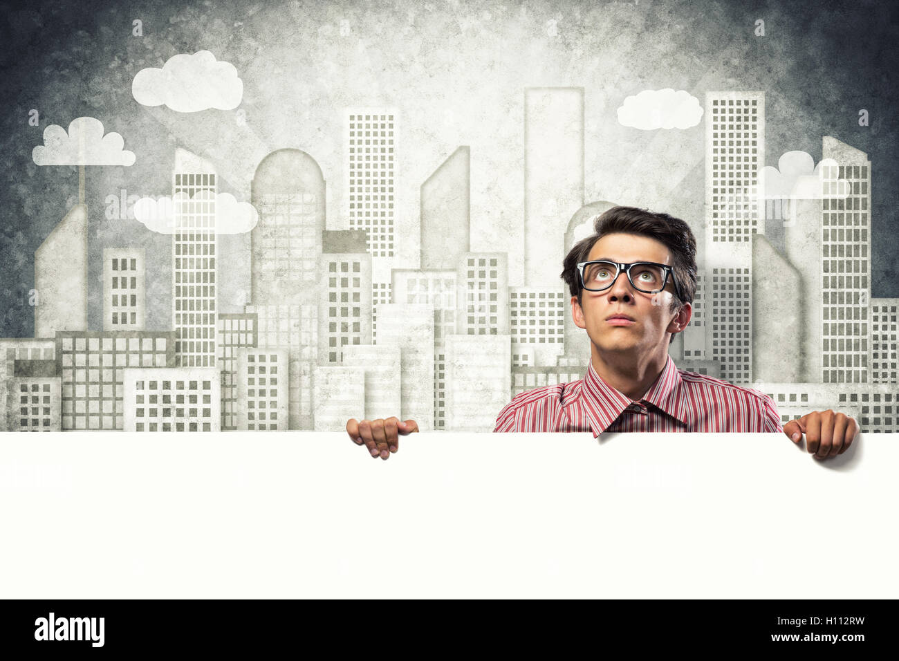 man holding a banner Stock Photo - Alamy