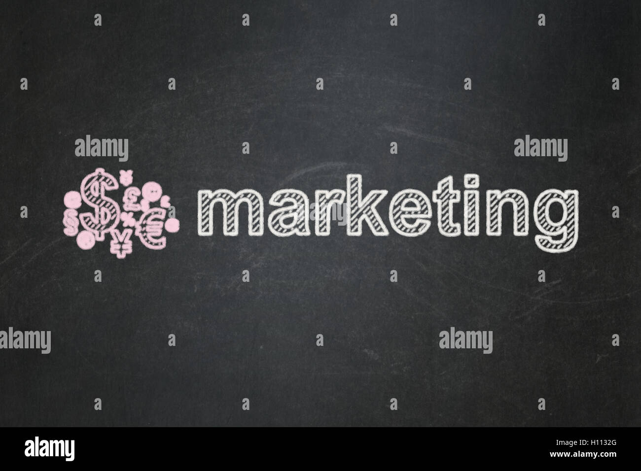 Advertising concept: Finance Symbol and Marketing on chalkboard ...