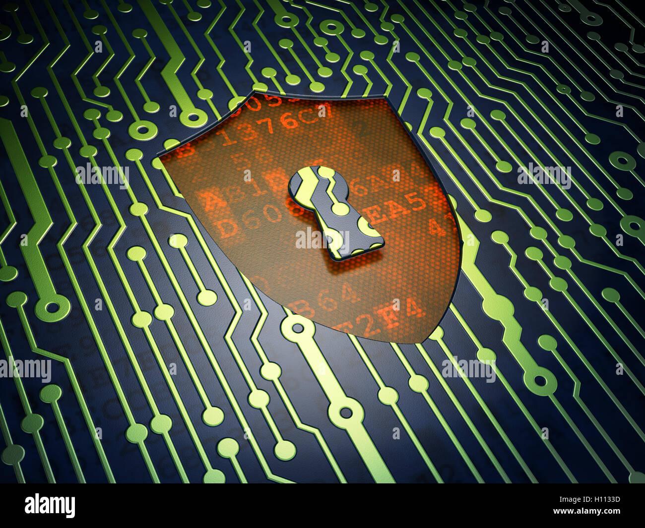 Privacy concept: Shield With Keyhole on circuit board background Stock ...
