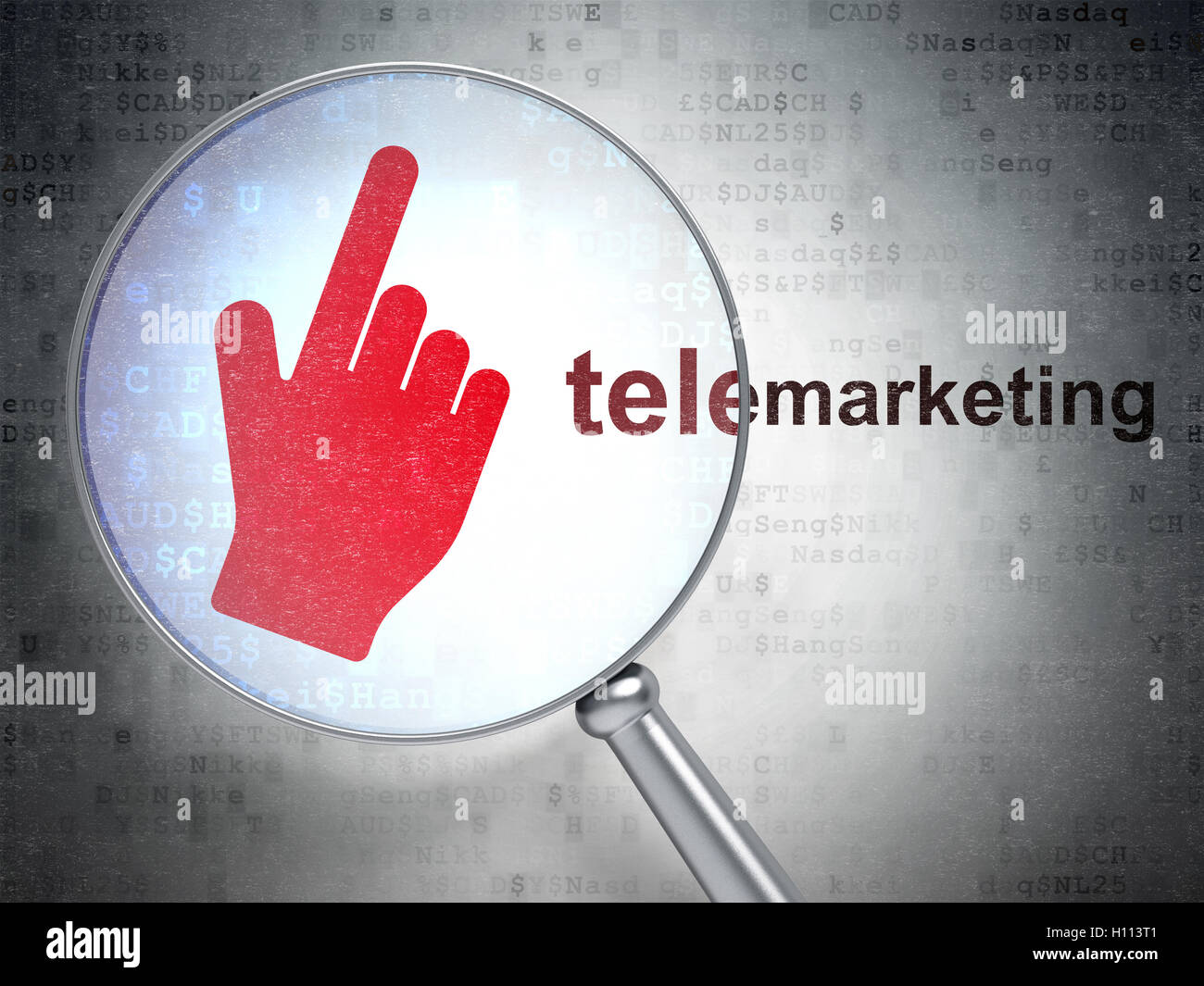 Advertising concept: Mouse Cursor and Telemarketing with optical glass ...
