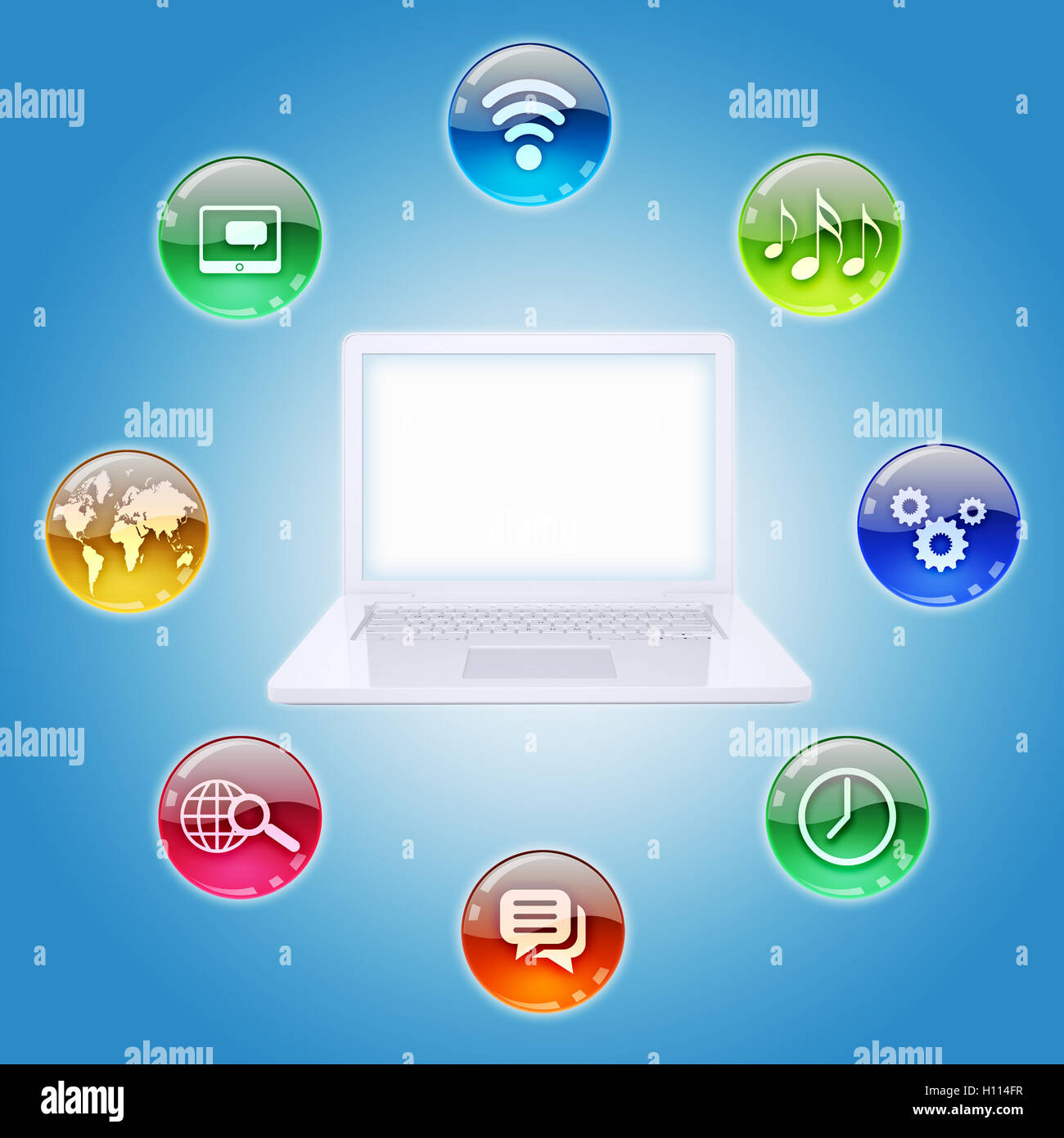 Laptop and program icons Stock Photo - Alamy