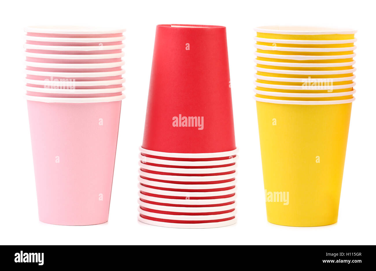 Three different color cups in a row Stock Photo - Alamy