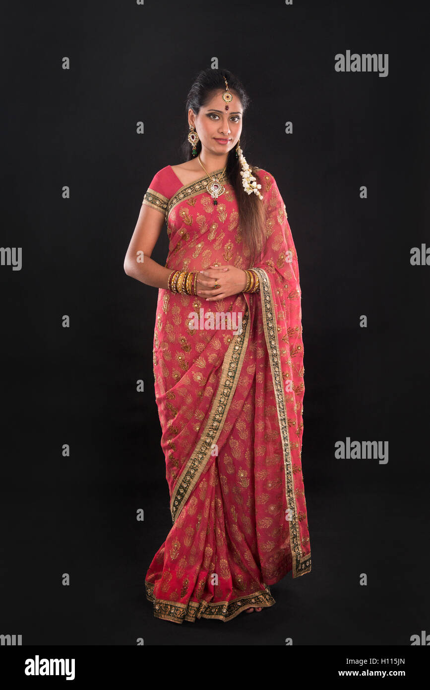 Full body traditional Indian girl in sari Stock Photo - Alamy