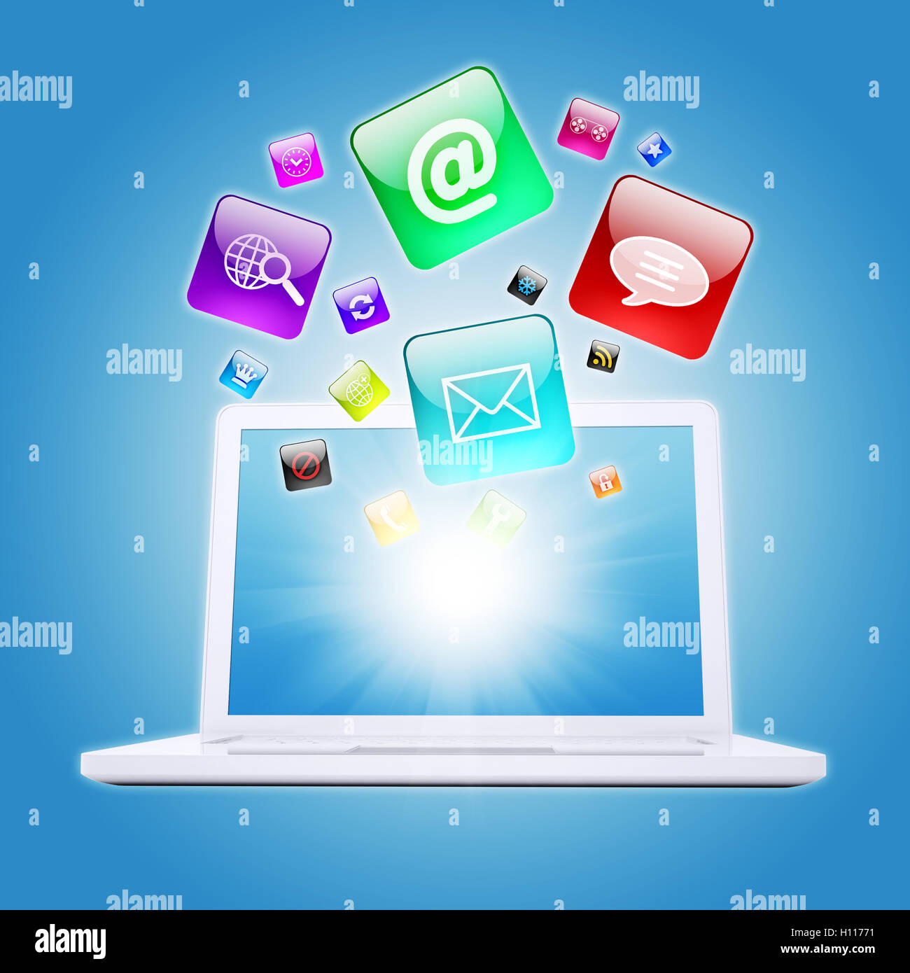 Laptop and program icons Stock Photo - Alamy
