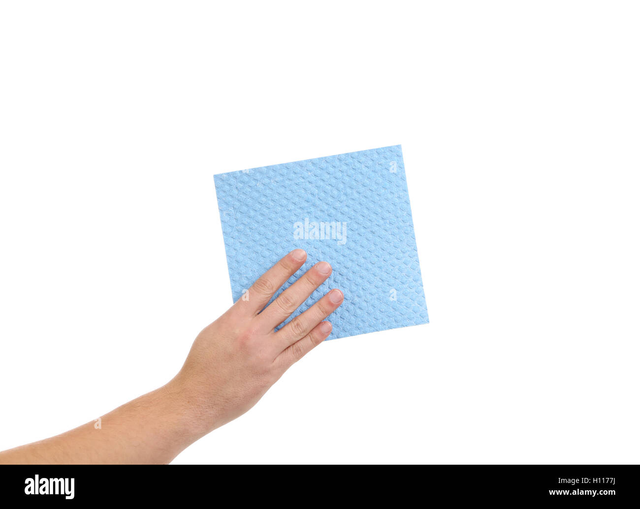 Hand holds blue cleaning sponge Stock Photo - Alamy