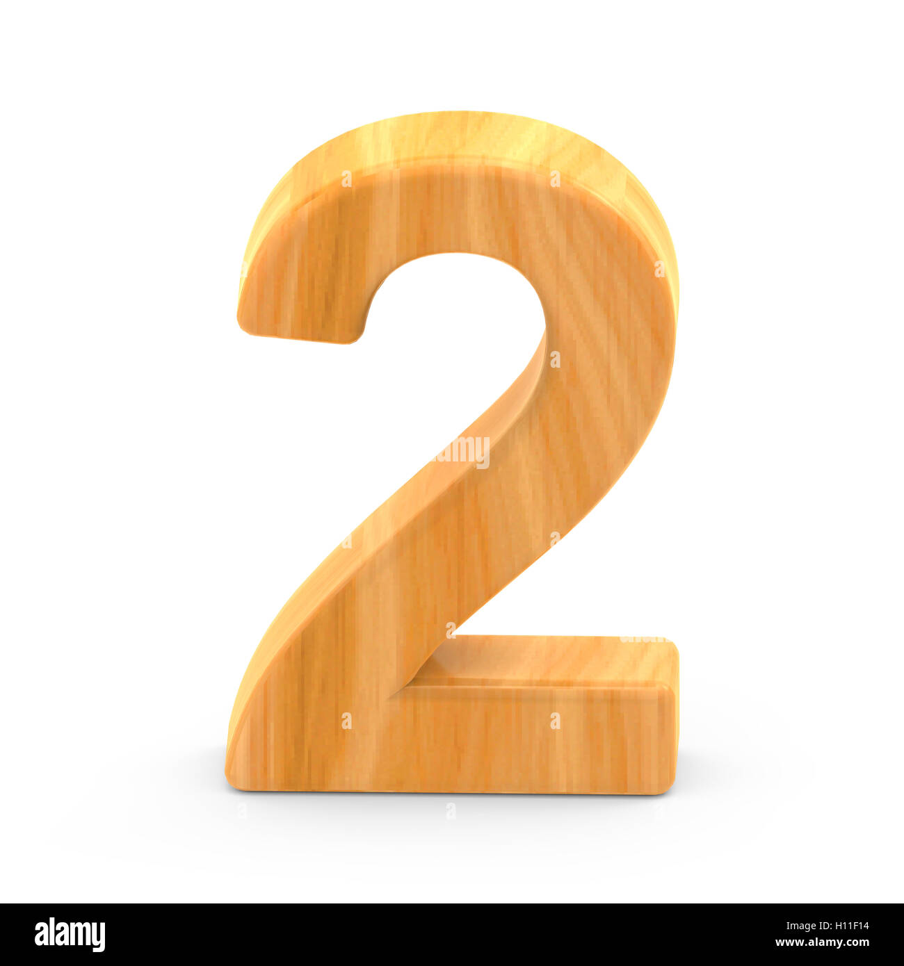 3D rendering white number 2 isolated on white background, light brown ...