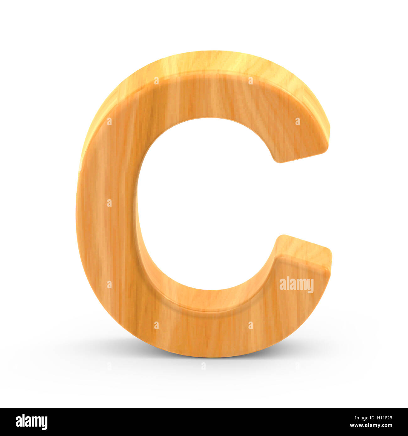 3D rendering wooden grain letter C isolated on white background, light ...
