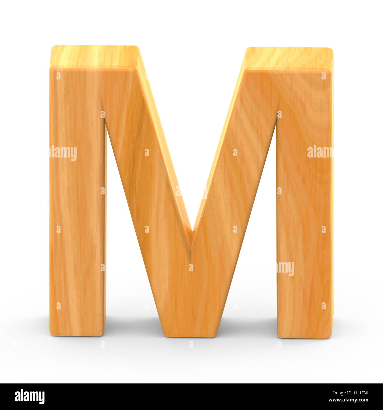 3D rendering wooden grain letter M isolated on white background, light ...