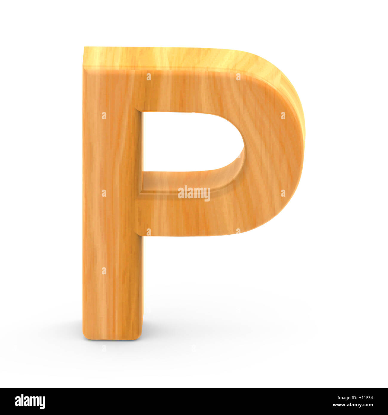 3D rendering wooden grain letter P isolated on white background, light ...