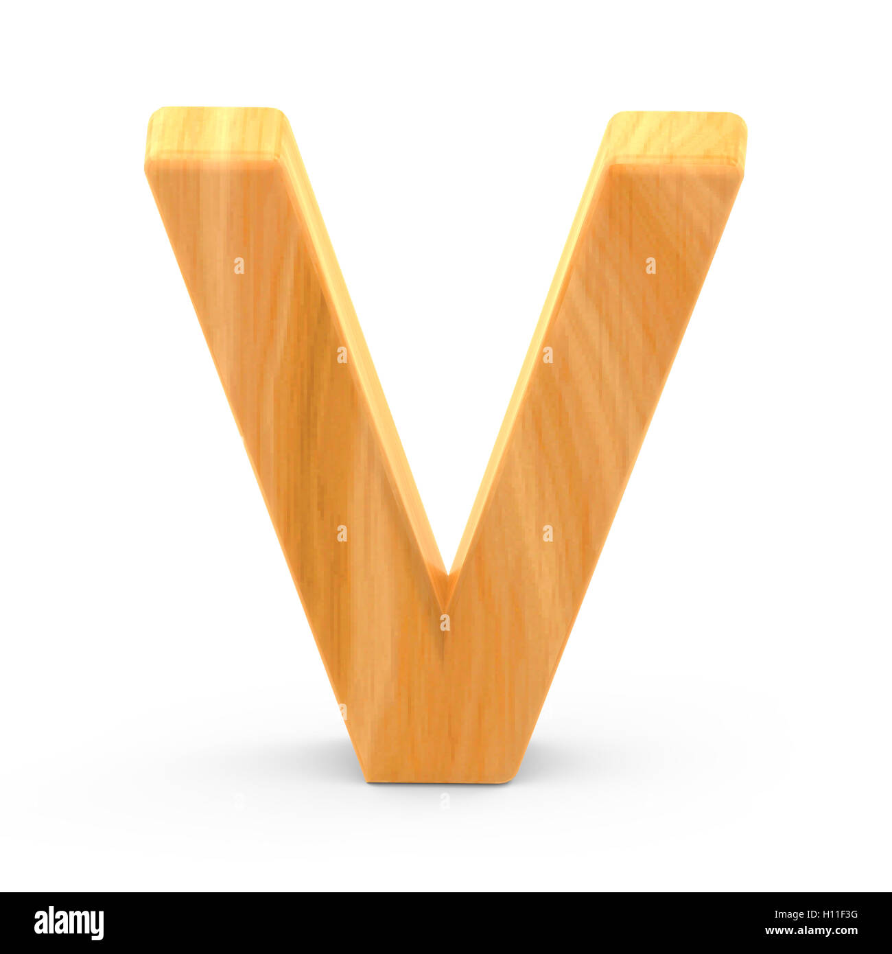 3D rendering wooden grain letter V isolated on white background, light ...