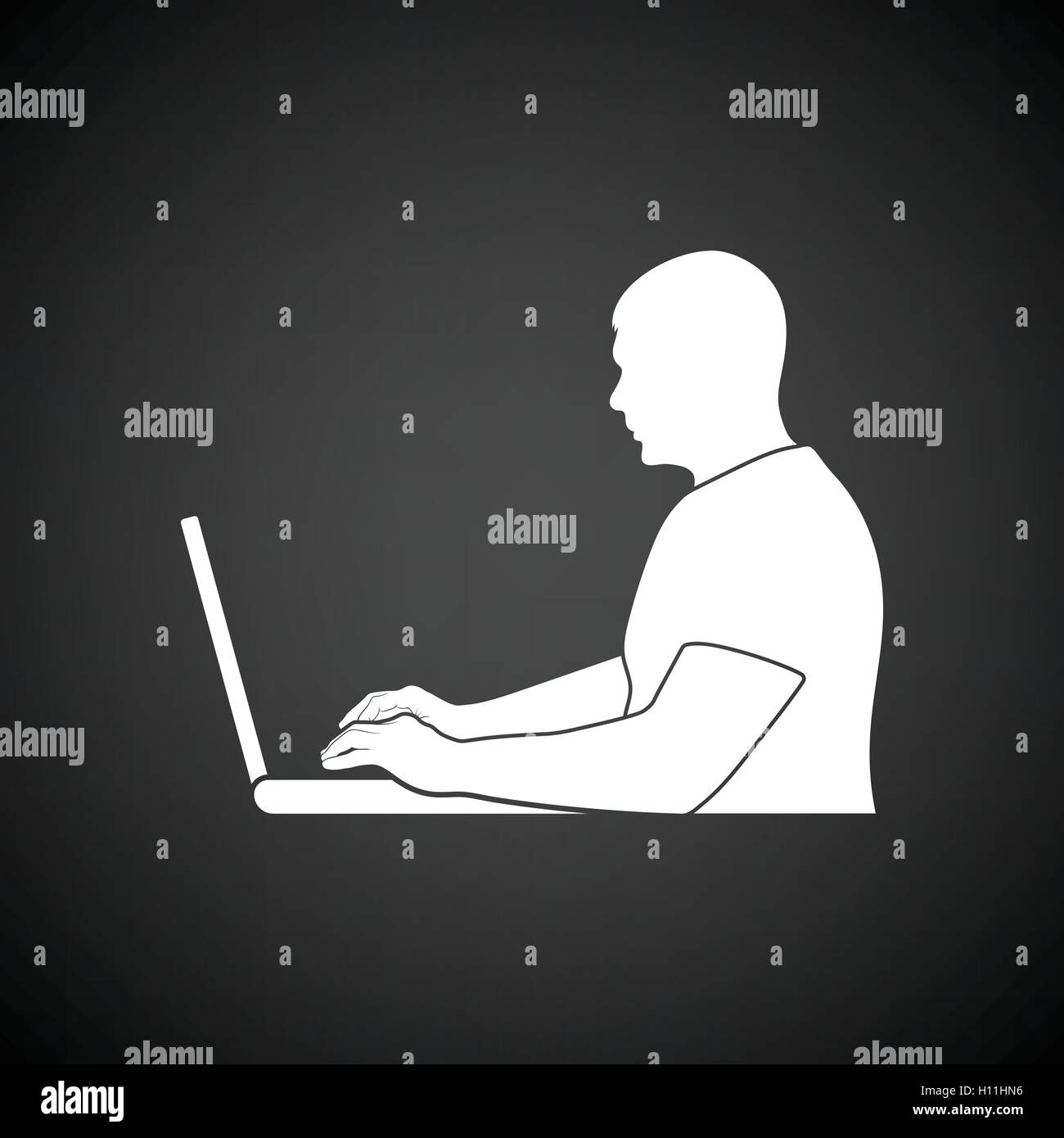 Writer at the work icon. Black background with white. Vector ...