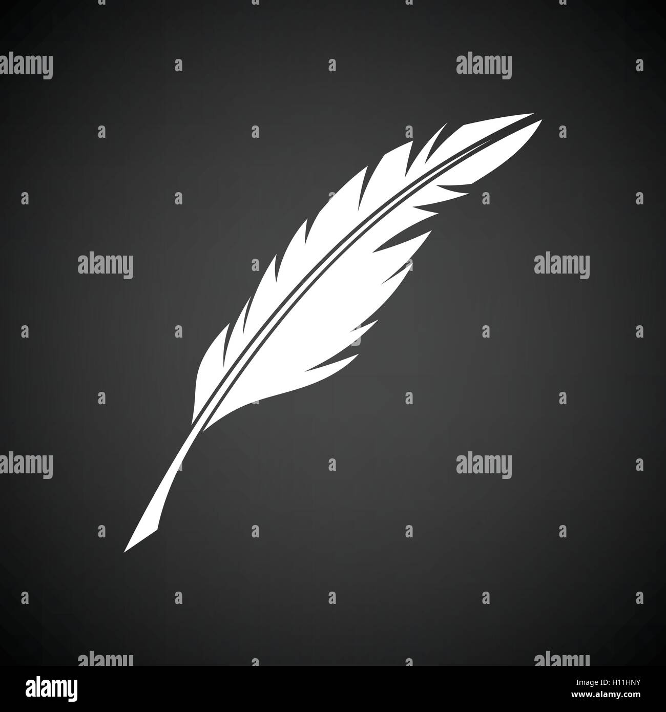 Writing feather icon. Black background with white. Vector illustration ...