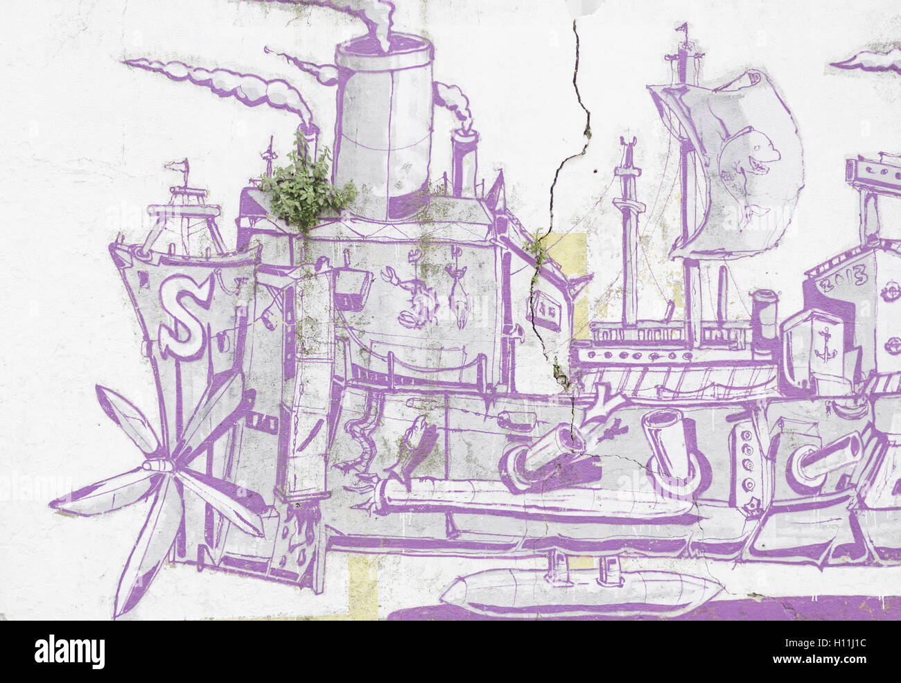 Pirate Ship Submarine urban graffiti wall Stock Photo - Alamy
