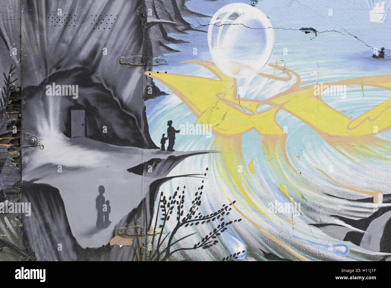 Moon in urban city wall, graffiti and decoration Stock Photo - Alamy