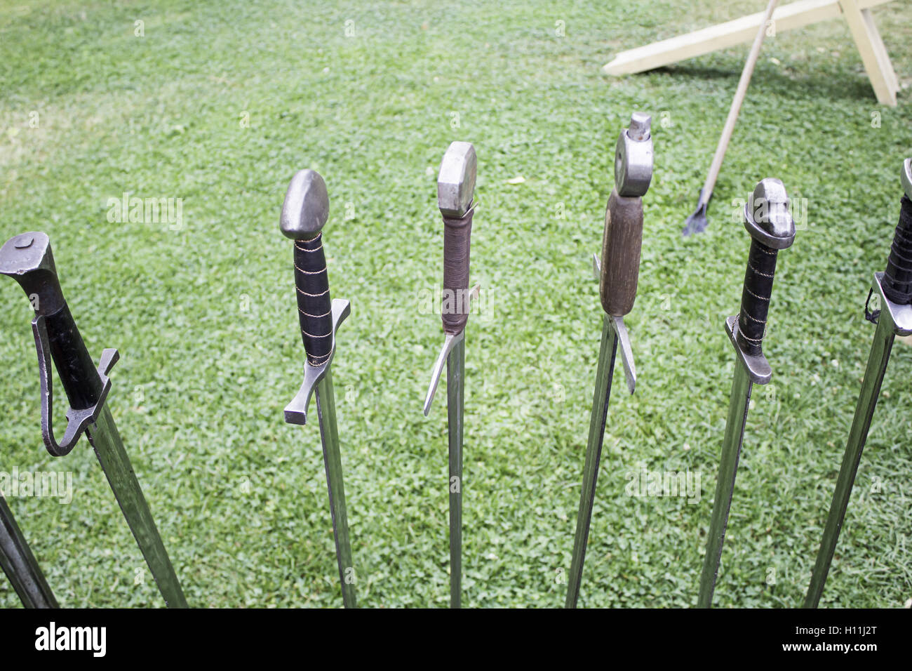 Medieval swords steel market party Stock Photo - Alamy