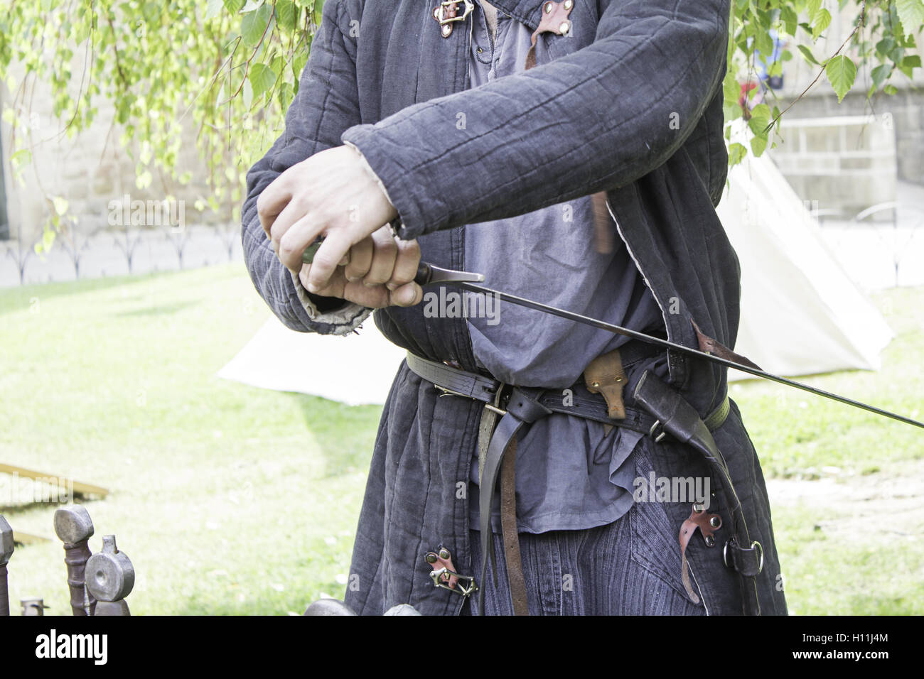 Medieval warrior with shield and weapons, war Stock Photo - Alamy