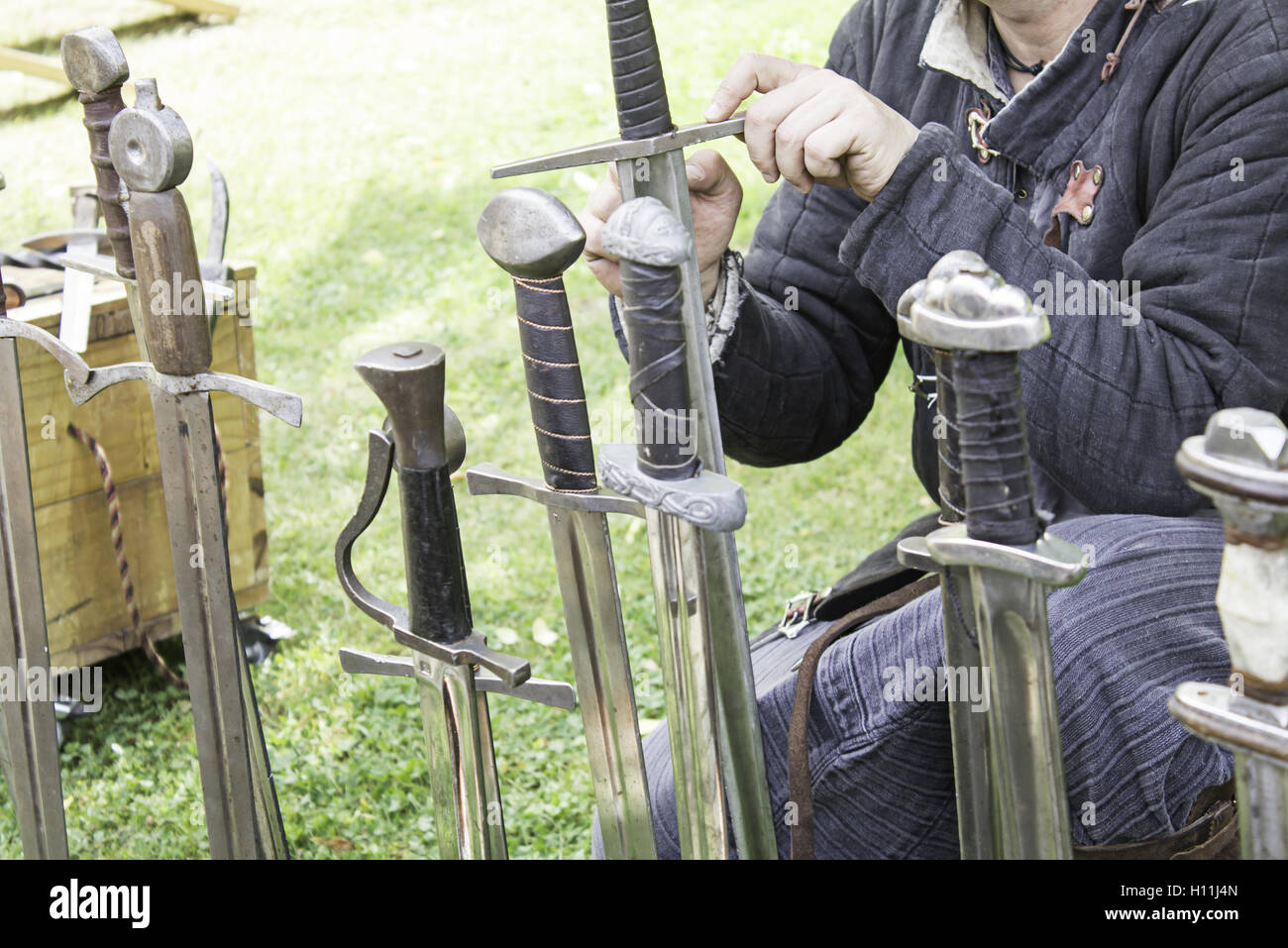 Medieval warrior with shield and weapons, war Stock Photo - Alamy