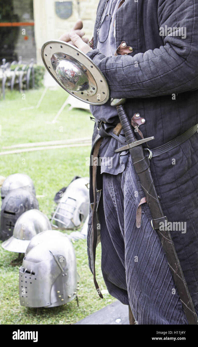 Medieval warrior with shield and weapons, war Stock Photo - Alamy