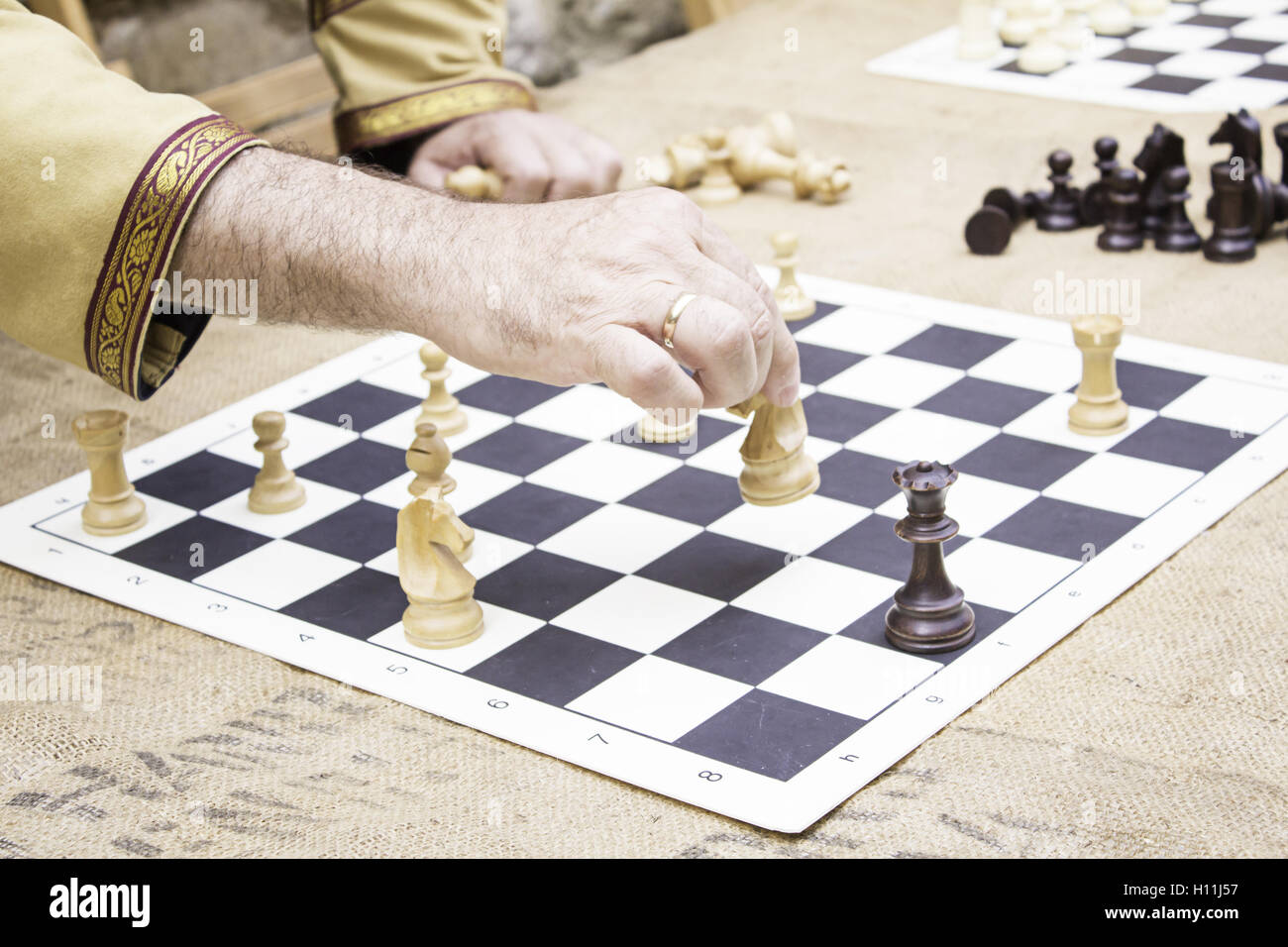 Playing chess board table, fun and skill Stock Photo - Alamy