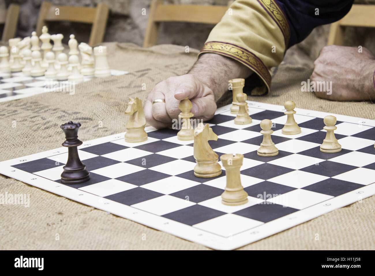 Playing chess board table, fun and skill Stock Photo - Alamy
