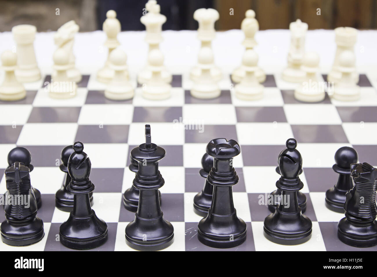 Chessboard with wooden pieces, play and fun Stock Photo - Alamy