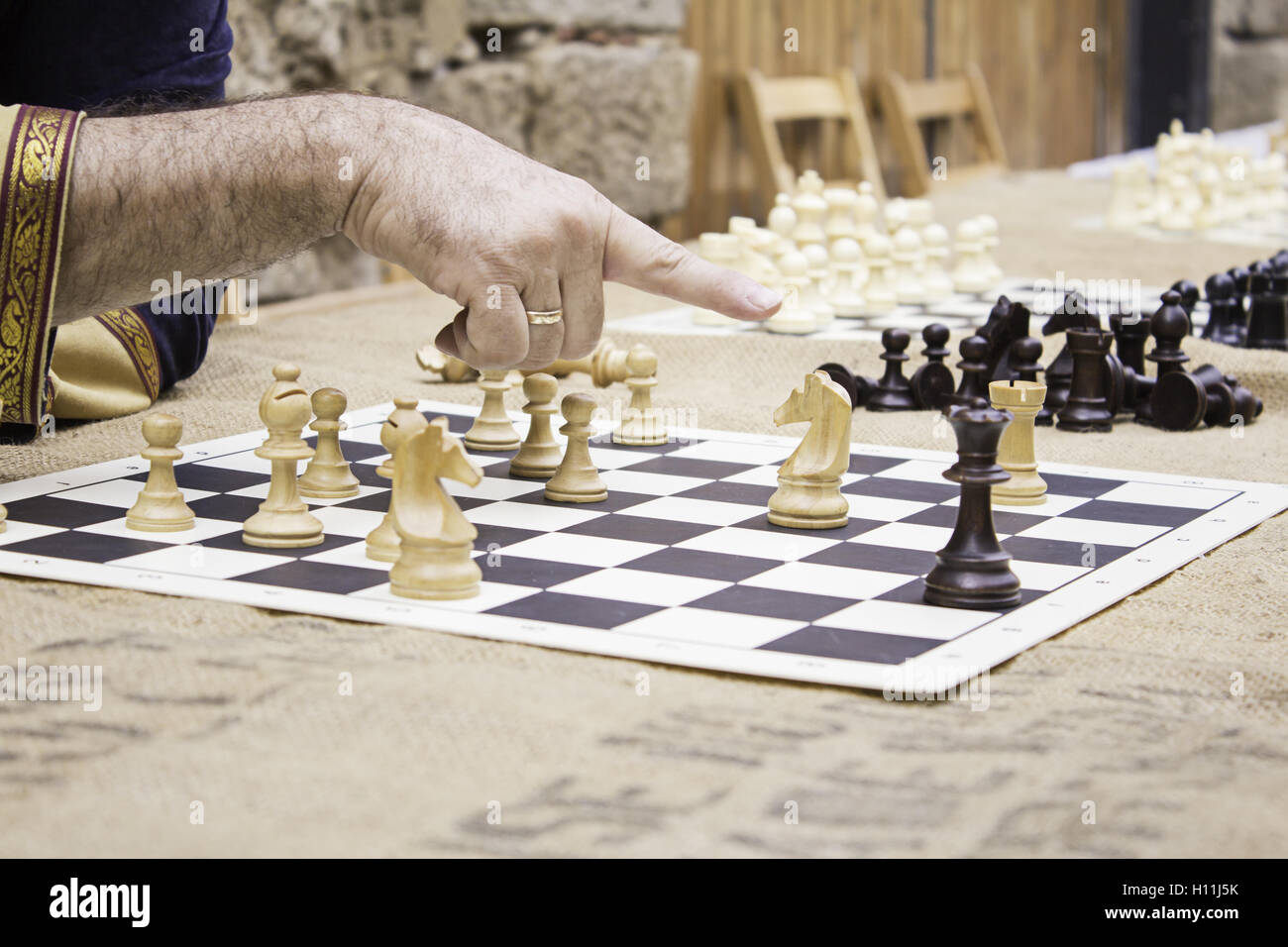 Playing chess board table, fun and skill Stock Photo - Alamy
