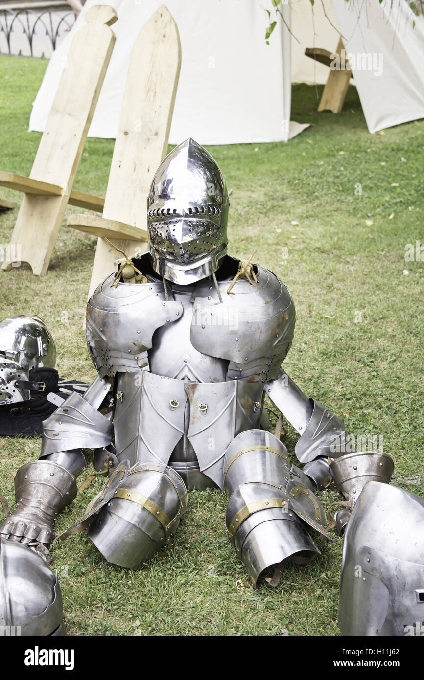 Medieval Helmets made of steel and iron, history Stock Photo - Alamy