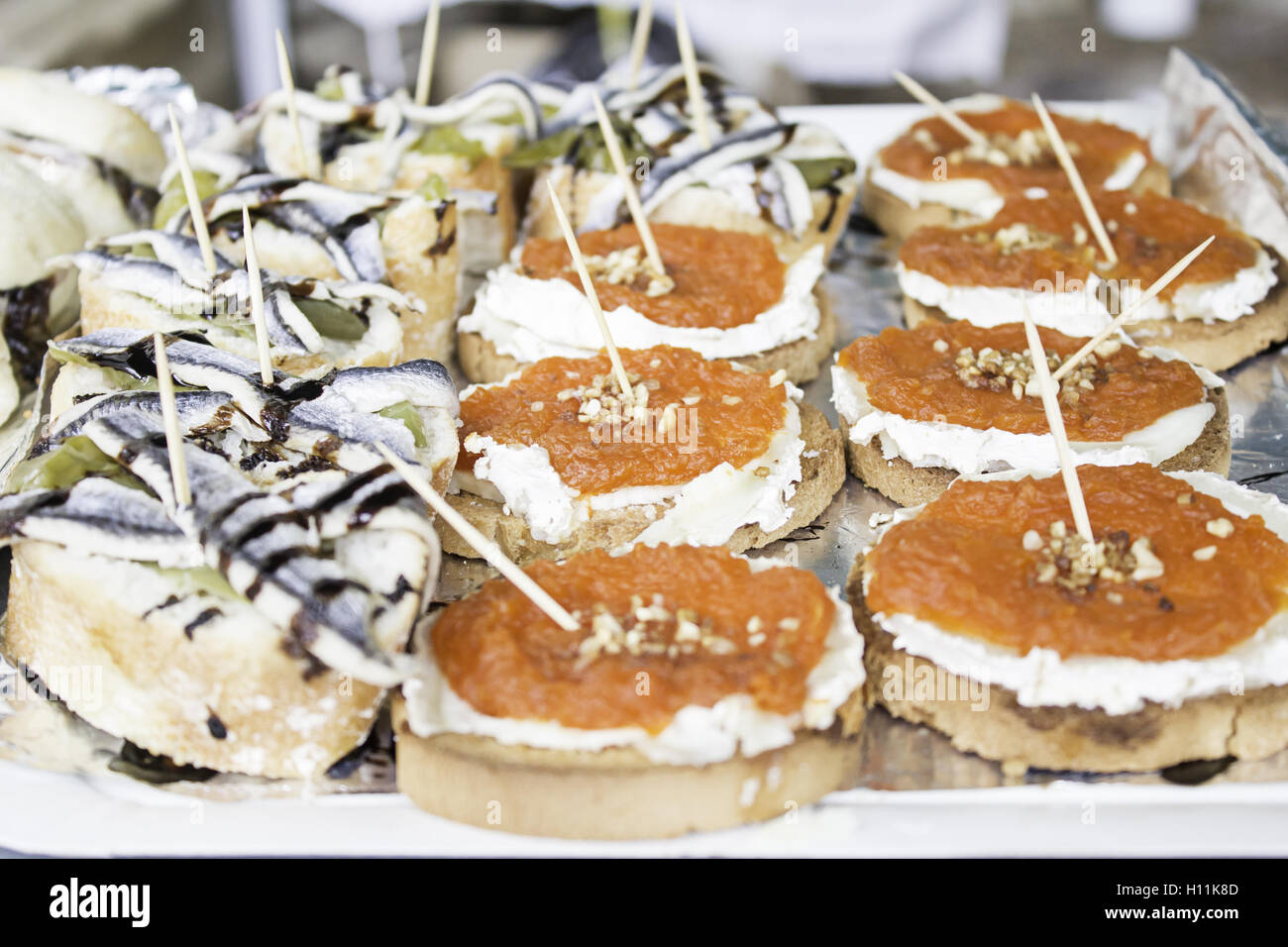 Goat cheese sandwich sardines resturant, food Stock Photo - Alamy