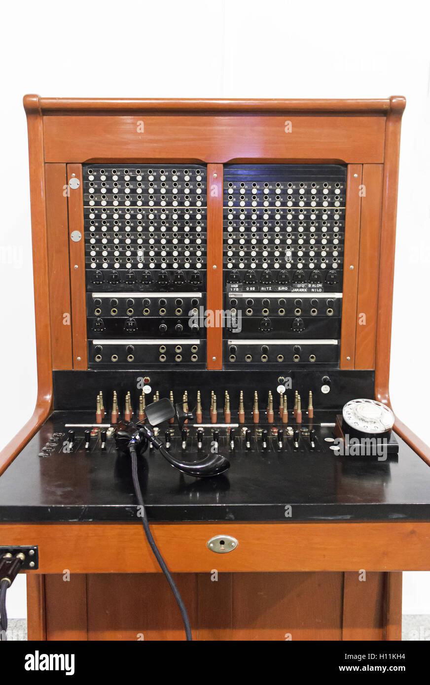 Telephone Plugs Antique wood technology and objects Stock Photo - Alamy