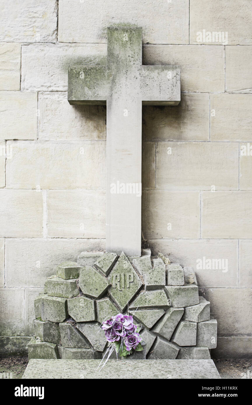 Cross cemetery grave stones in construction Stock Photo - Alamy