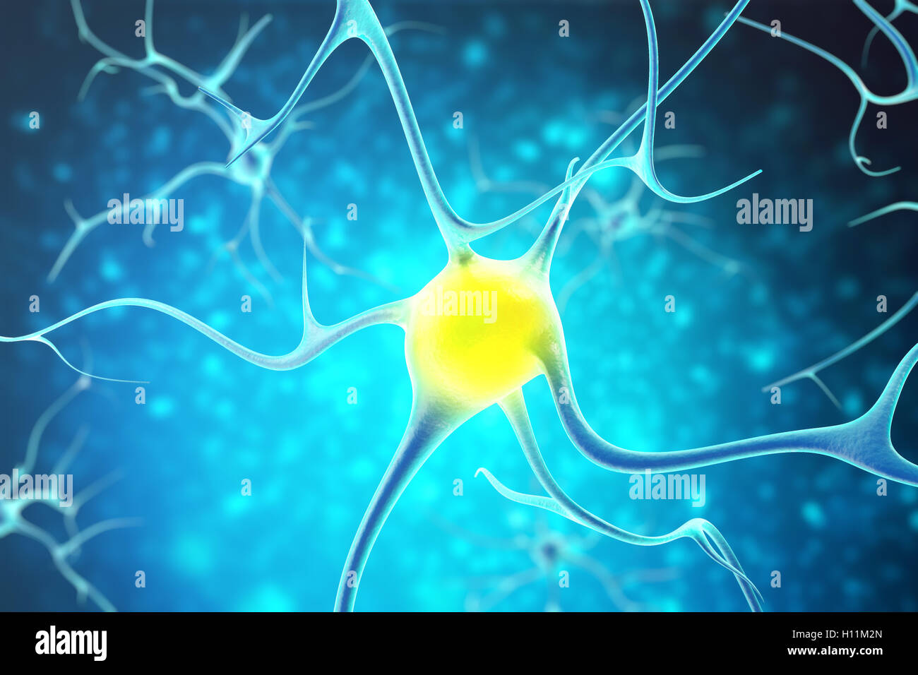 Neurons in the human nervous system with the effect of depth field. 3d ...