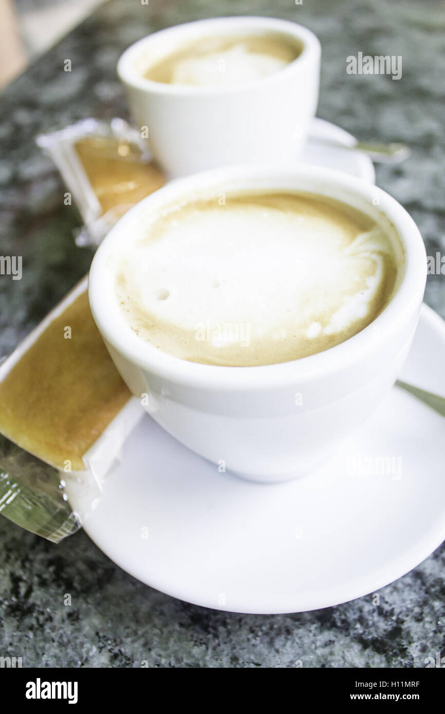 Two coffee with milk restaurant, drink Stock Photo - Alamy