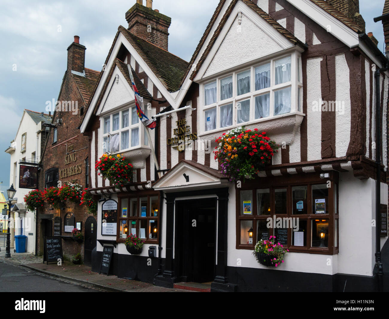 Historic half timbered building King Charles Pub dates from 1770 Poole ...