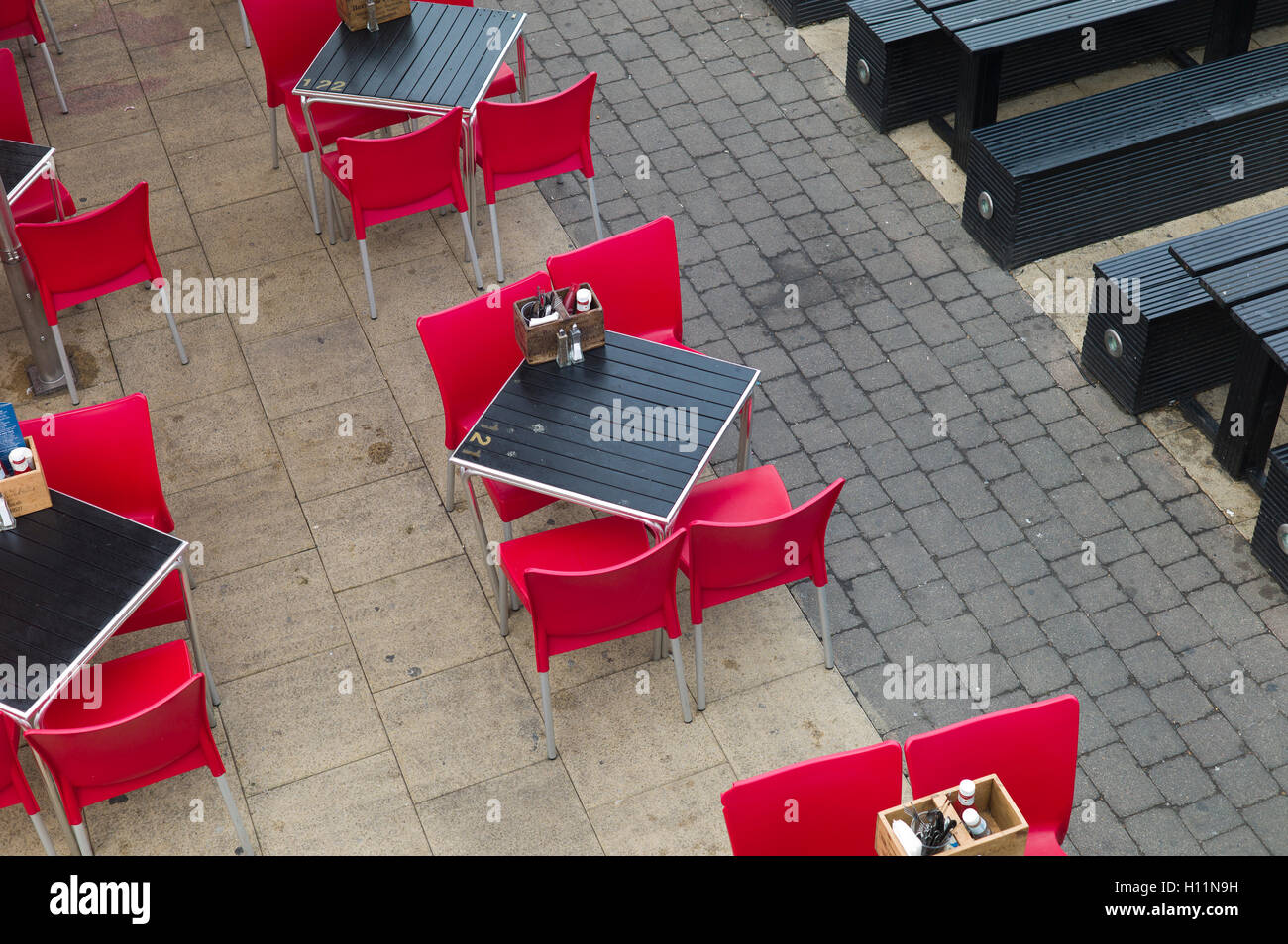 Street cafe furniture from above Stock Photo - Alamy