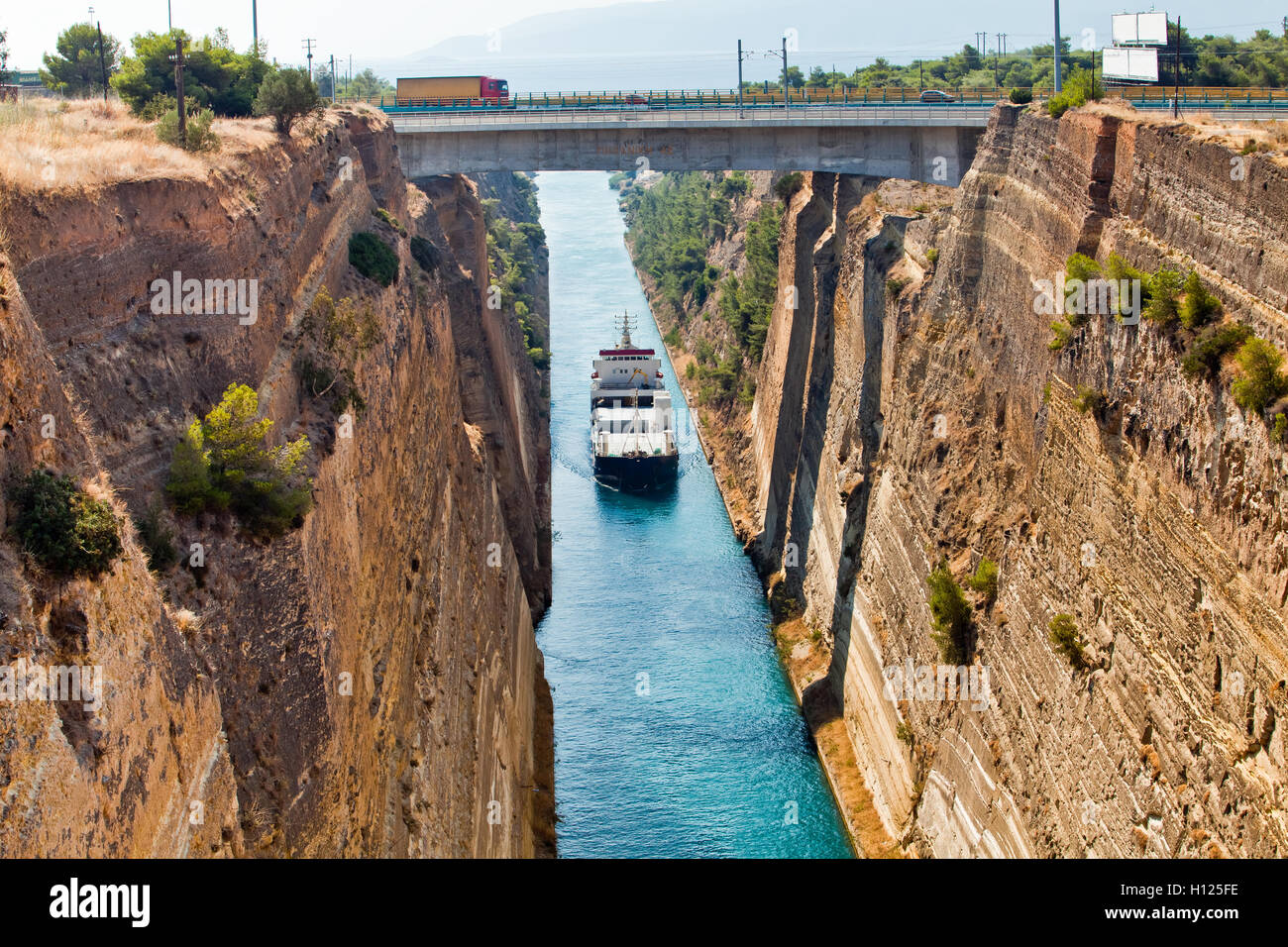 Ship cross The Corinth Canal Stock Photo - Alamy