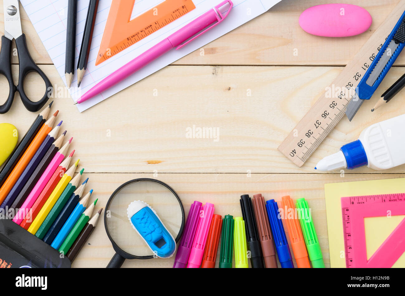 School stationery with notebook copyspace Stock Photo - Alamy