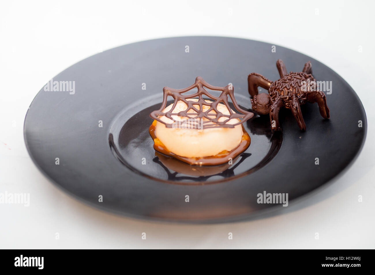 waffle with chocolate spider web Stock Photo - Alamy