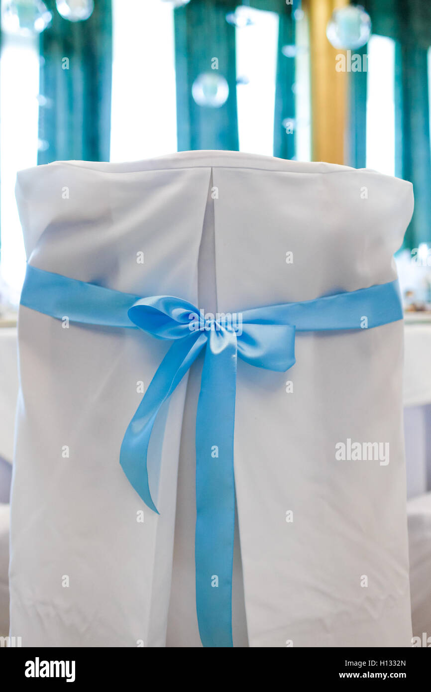 Chair, beautifully decorated with ribbon Stock Photo - Alamy