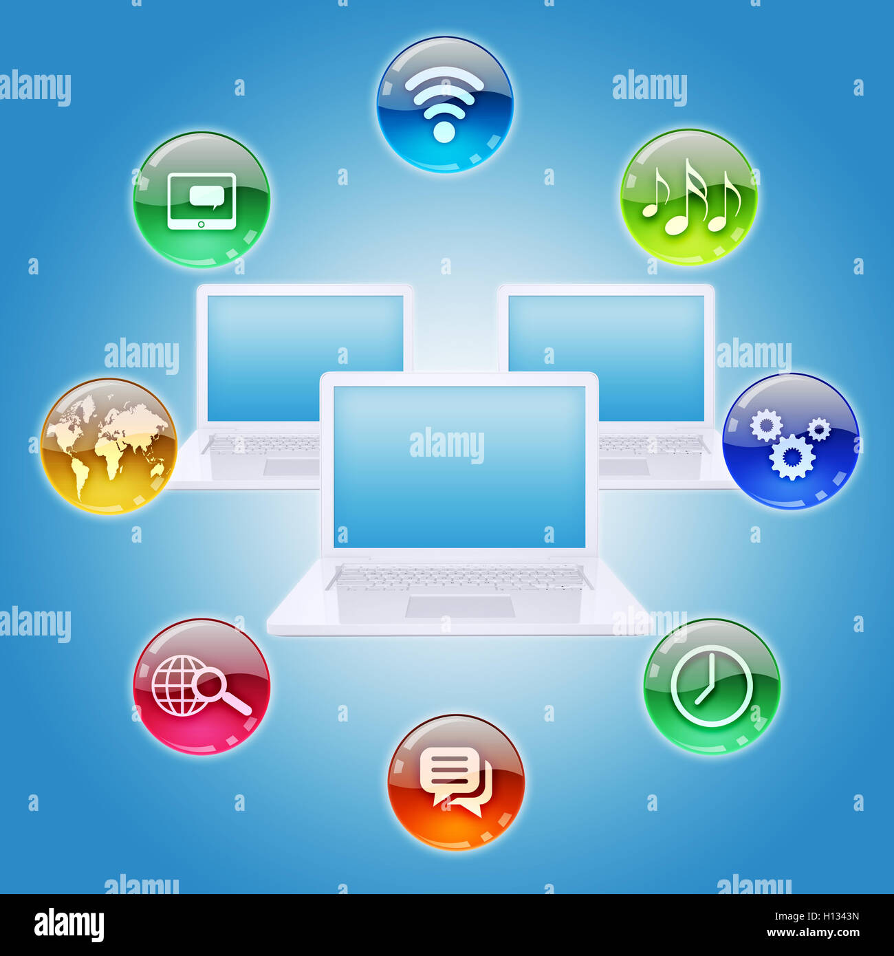 Laptop and program icons Stock Photo - Alamy