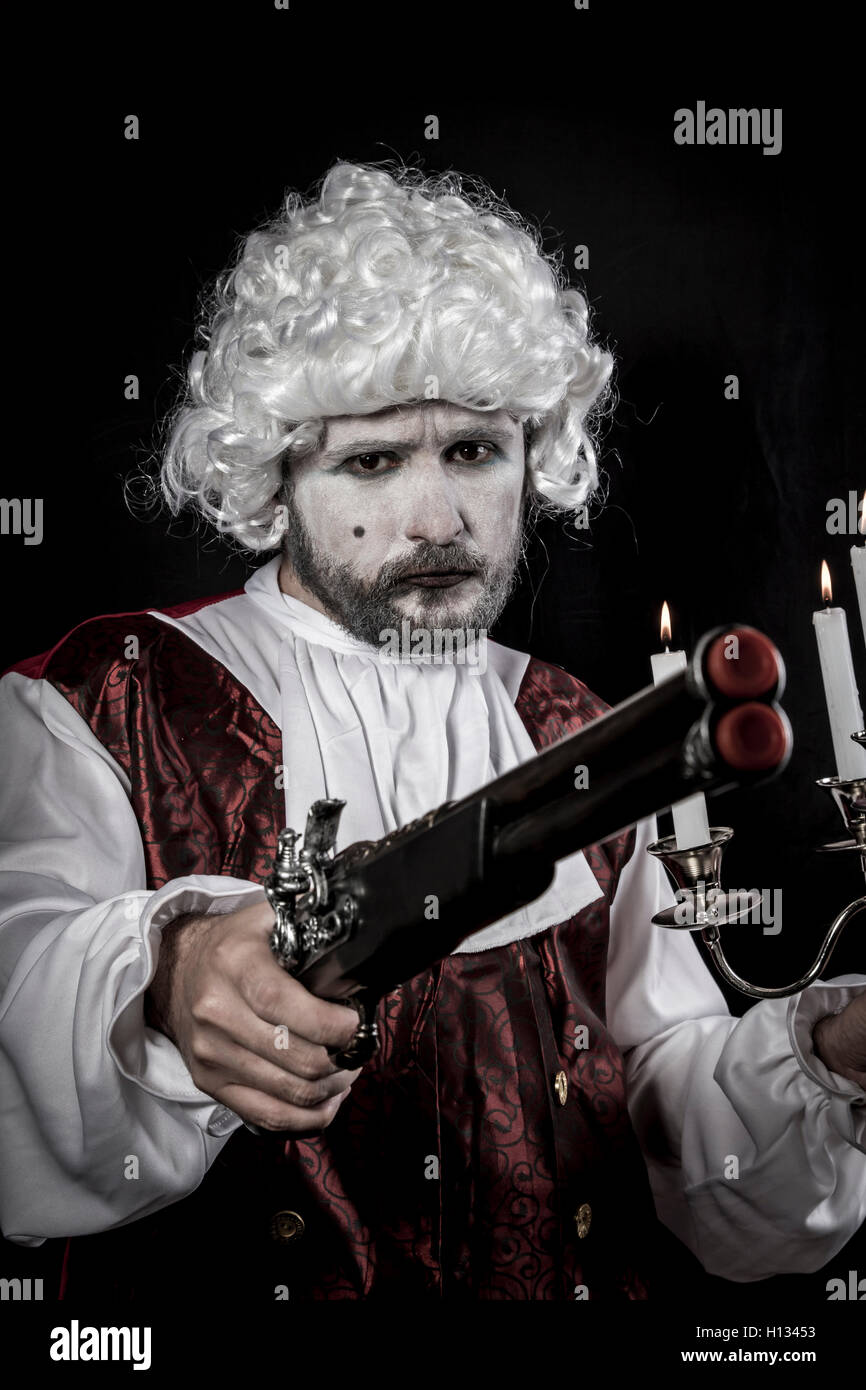 duel between knights, gentleman rococo era wig Stock Photo - Alamy